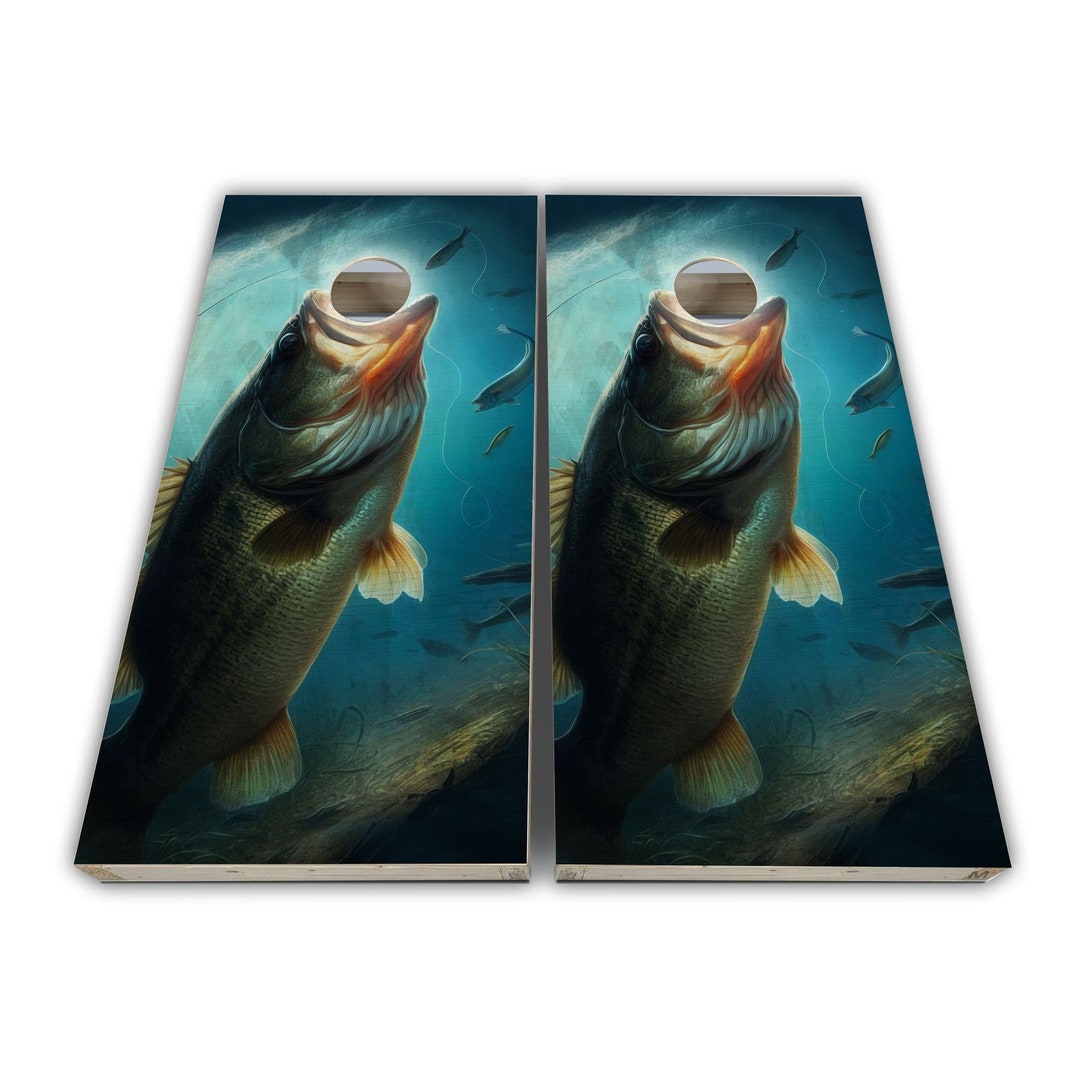 Fisherman Underwater Large Mouth Bass Cornhole Wraps - Cornhole Wraps ...