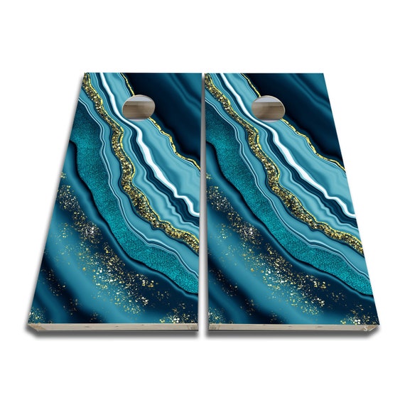 Blue Malachite Abstract Cornhole Wraps Cornhole Wraps - Etsy