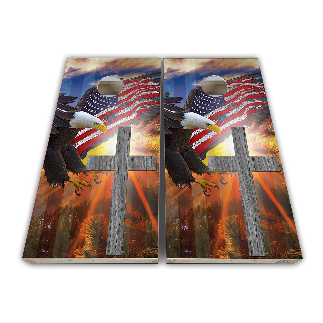 Eagle With Flag and Cross Cornhole Wraps Cornhole Wraps - Etsy