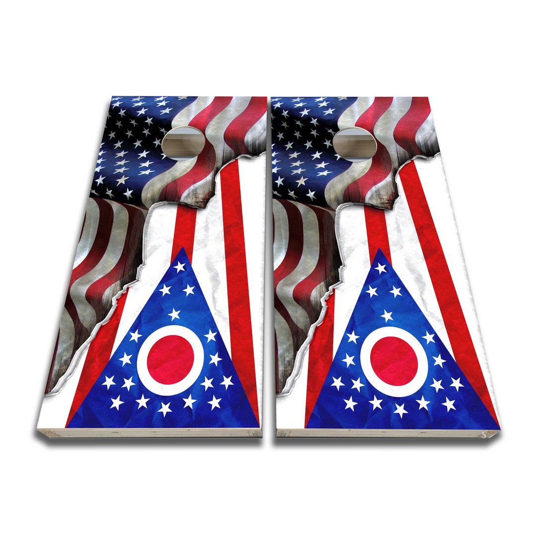 USA Ohio State Flag Cornhole Wraps - Cornhole Wraps - Cornhole Skins ...