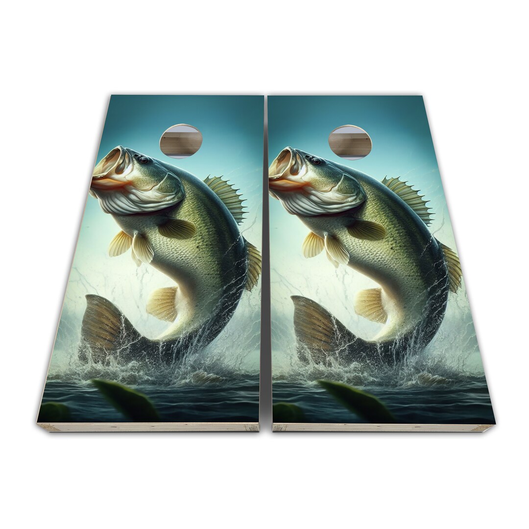 Jumping Bass Fishing Large Bass Cornhole Wraps - Cornhole Wraps ...