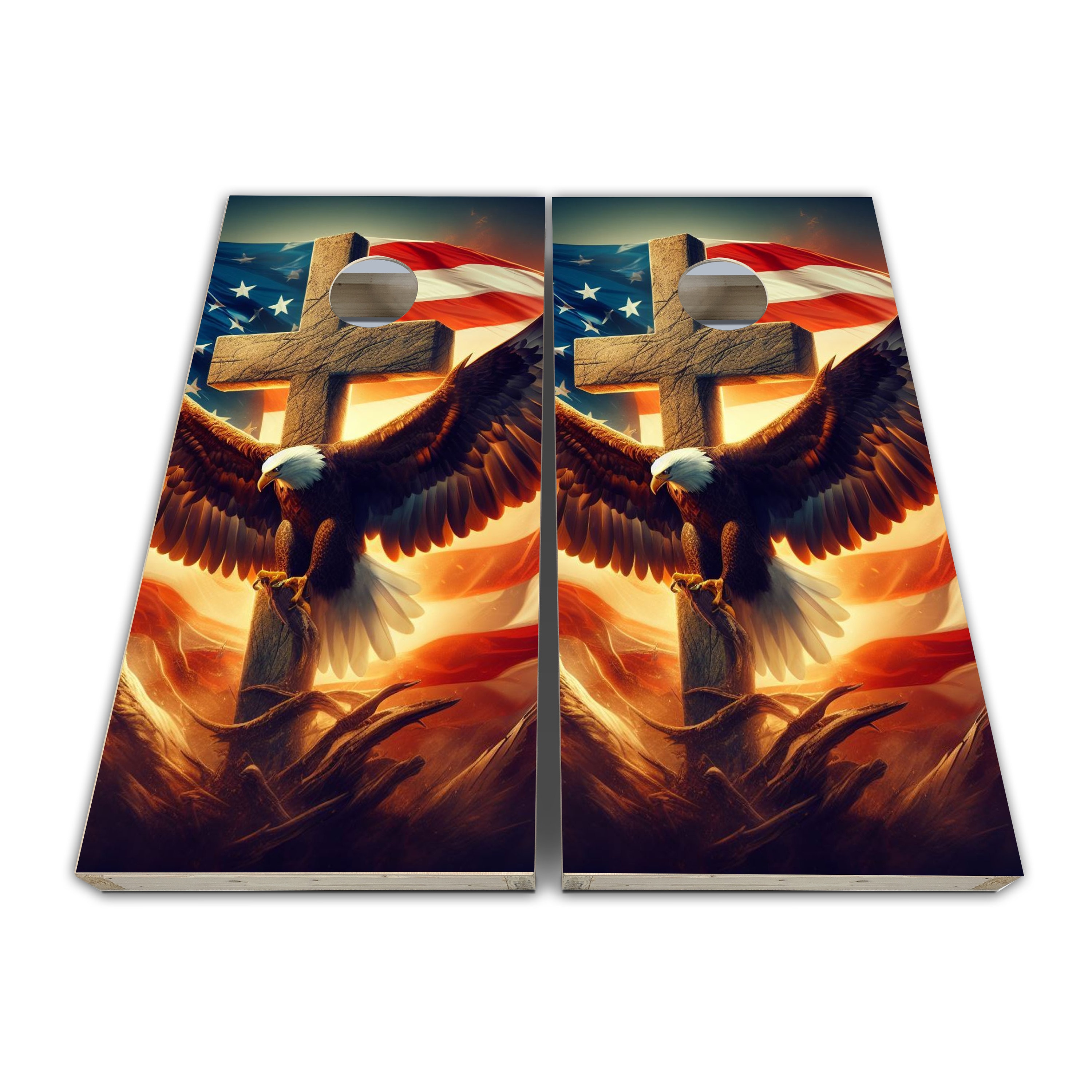 American Eagle Flying Standing Cross Cornhole Wraps - Cornhole Wraps ...