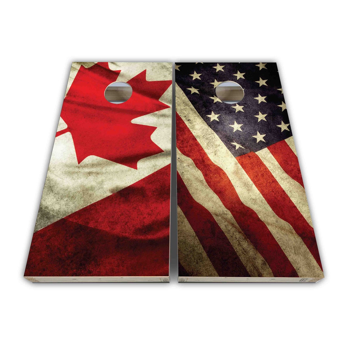 Slanted Canadian Flag and American Flag Cornhole Wraps - Cornhole Wraps ...