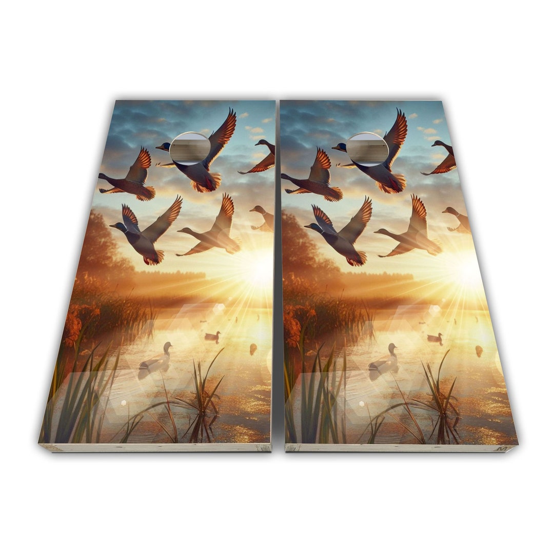 Sunrise Duck Hunting Cornhole Wraps - Cornhole Wraps - Cornhole Skins ...