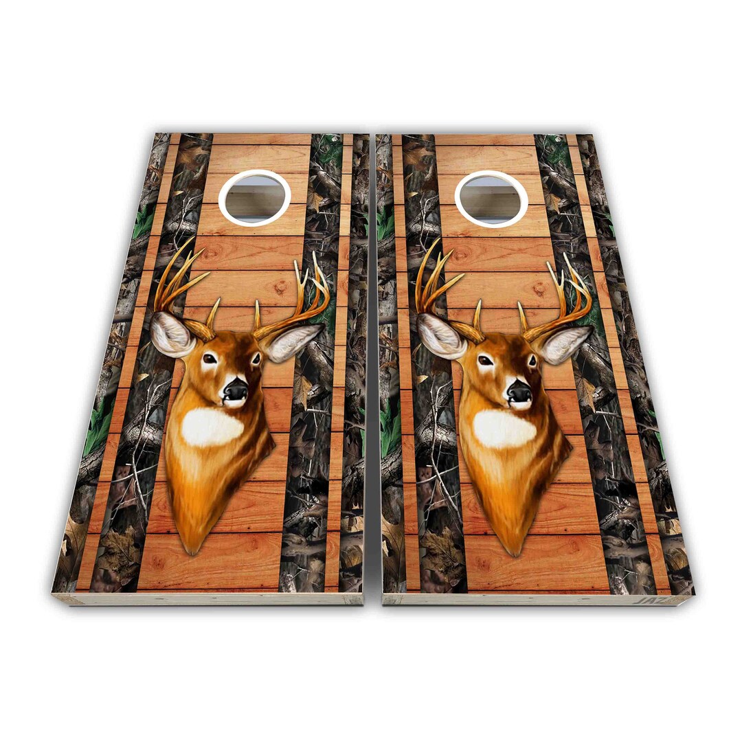 Camo Hunting Deer Head Cornhole Wraps - Cornhole Wraps - Cornhole Skins ...