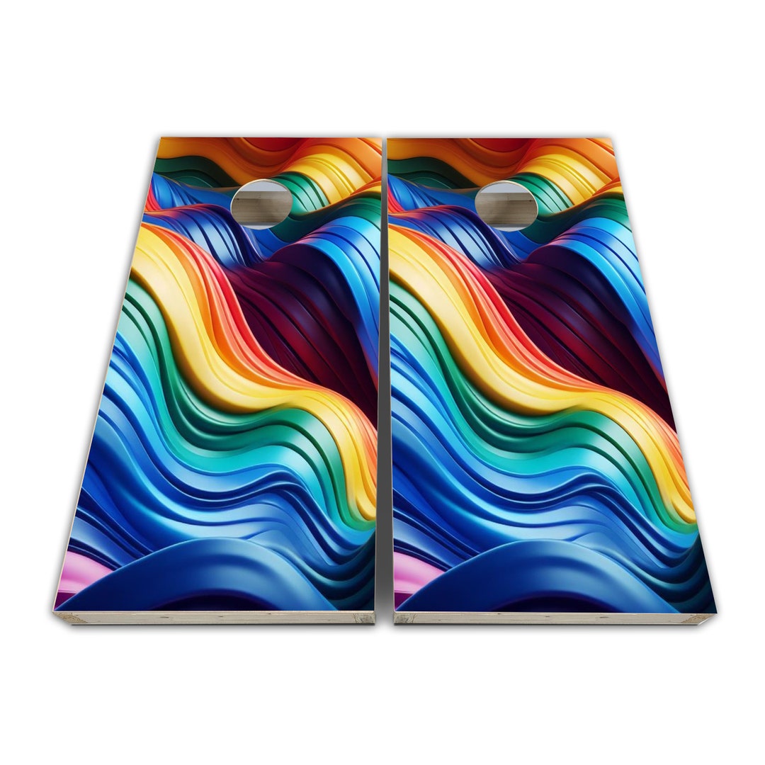 3D Rainbow Ribbon Cornhole Wraps - Cornhole Wraps - Cornhole Skins ...