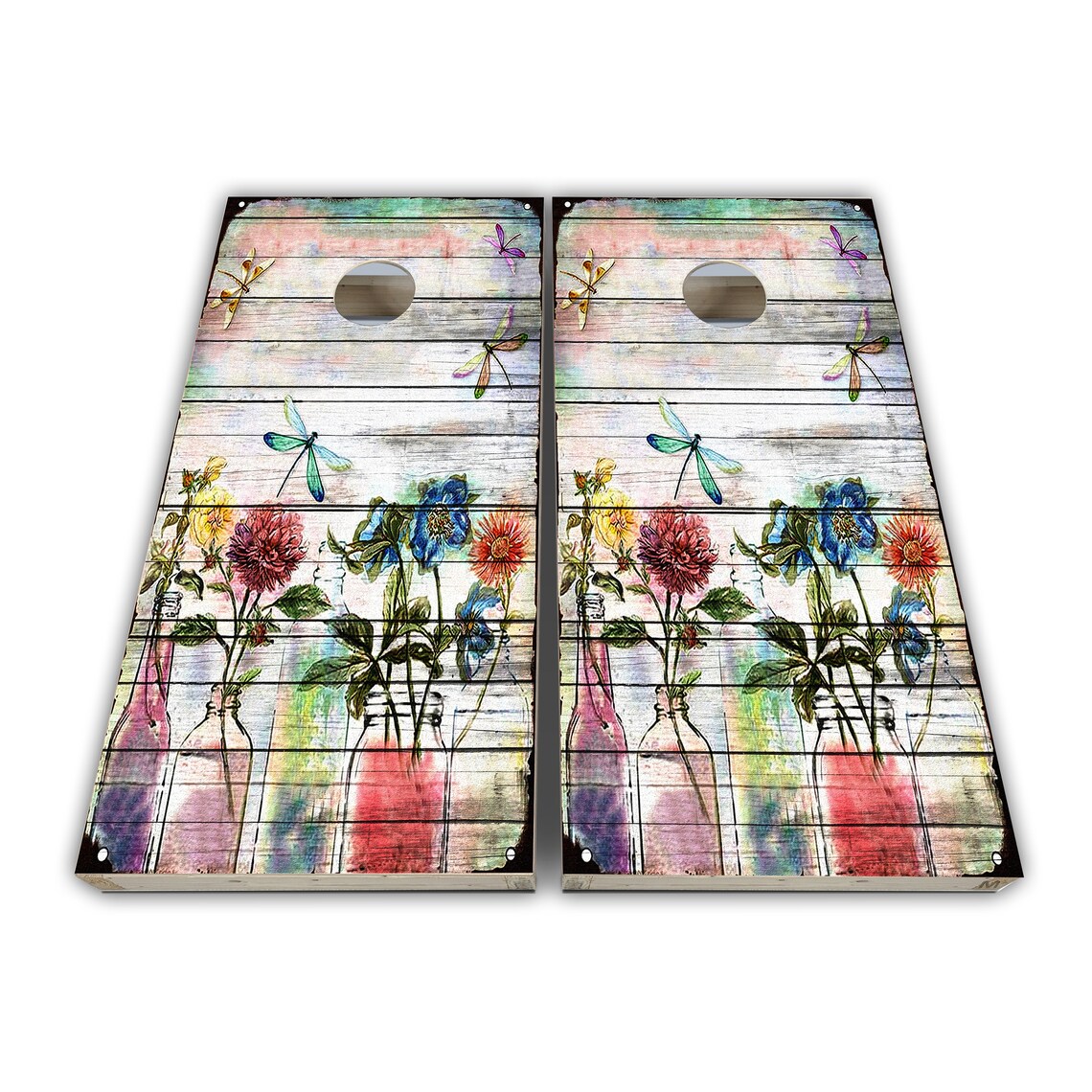 Flowers and Dragonflies Cornhole Wraps - Cornhole Wraps - Cornhole ...