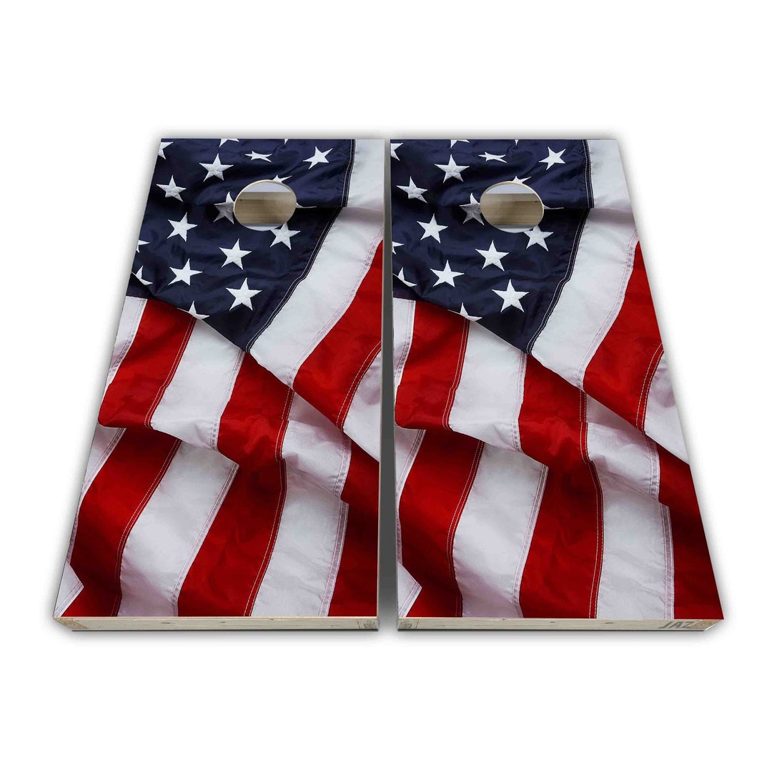Fold Waving American Flag Cornhole Wraps - Cornhole Wraps - Cornhole ...