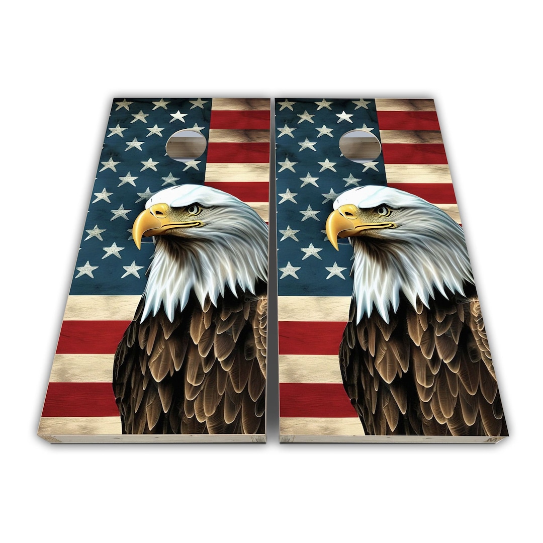 Wood American Flag Eagle Cornhole Wraps - Cornhole Wraps - Cornhole ...