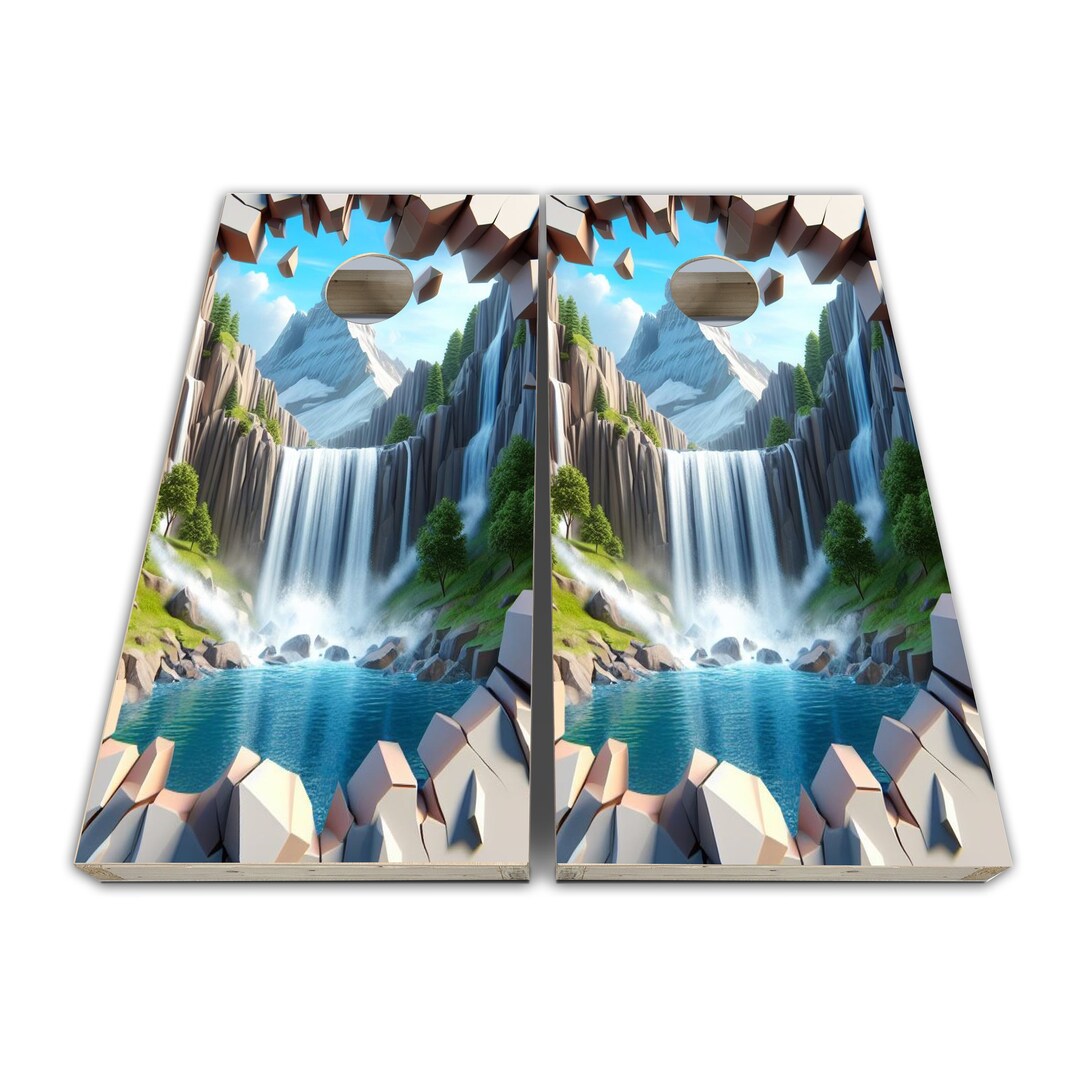 3D Mountain Waterfall Corn Hole Colorado Cornhole Wraps - Cornhole ...