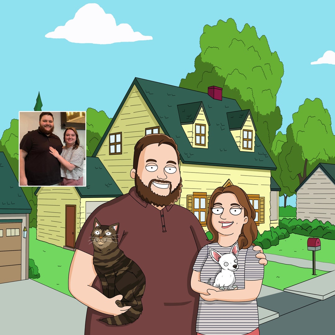 Family Custom Cartoon Portrait, Personalized Portrait Family From Photo ...