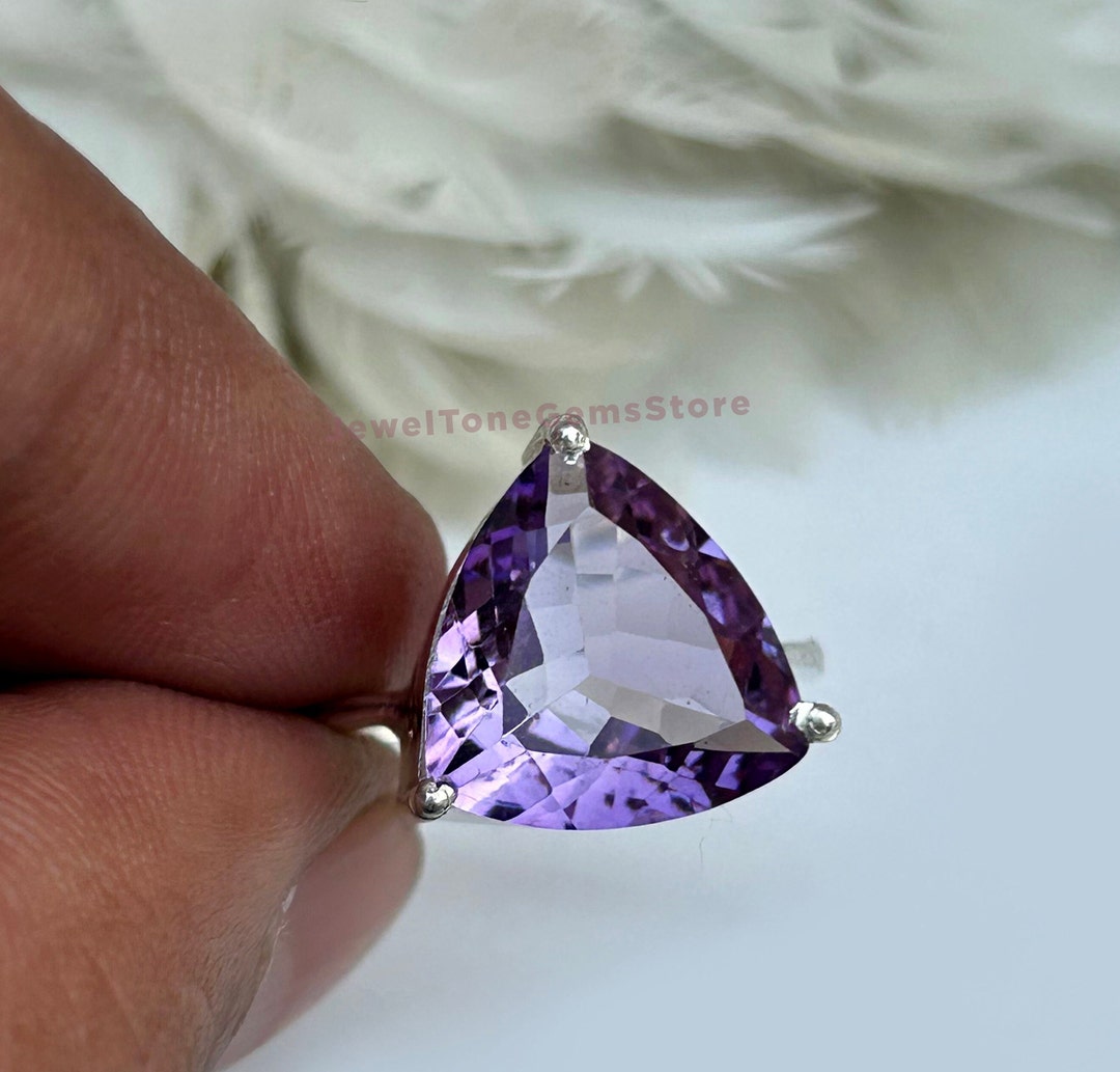 Handmade Trillion Amethyst Ring: Sterling Silver Promise Ring - Etsy