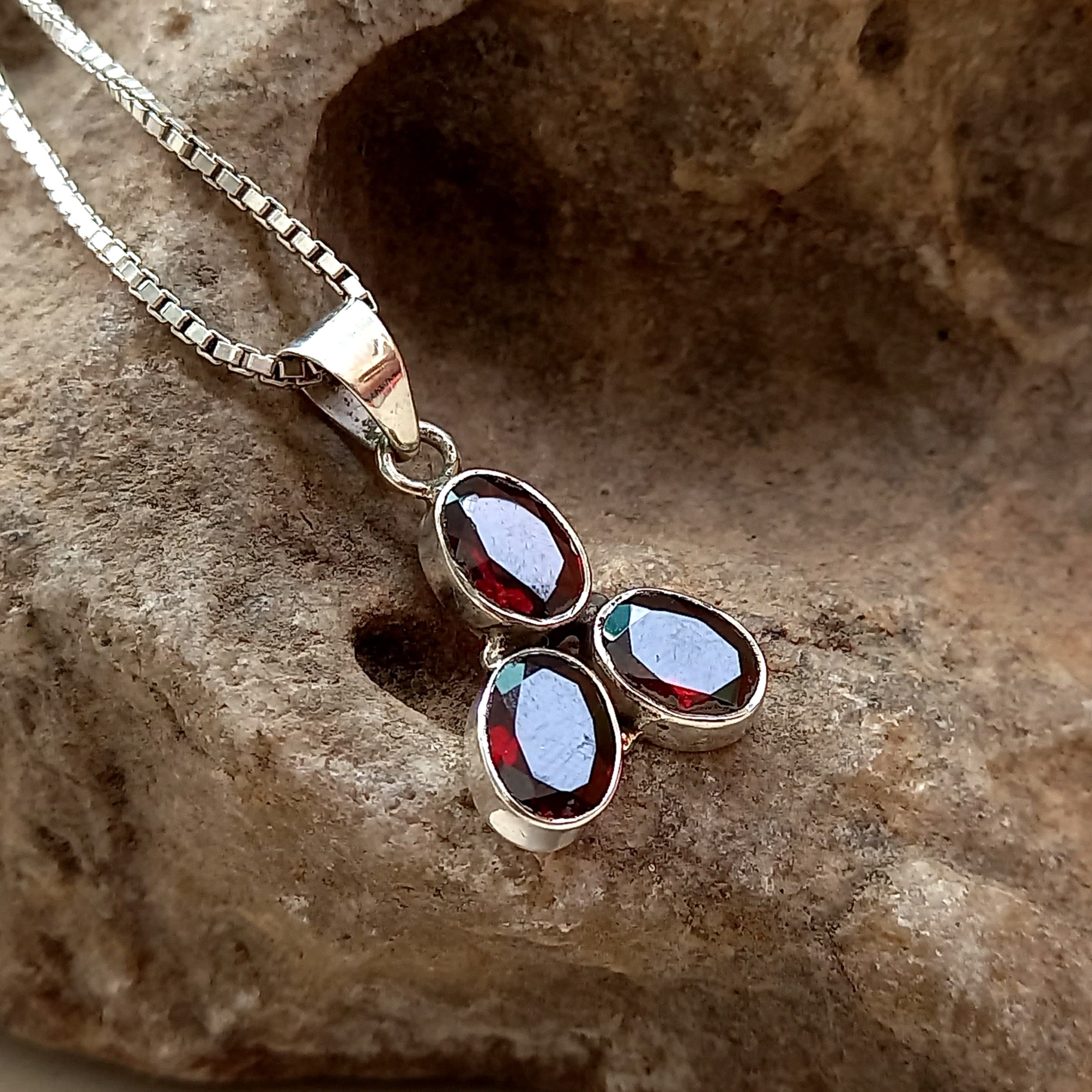 Natural Garnet Pendant, Sterling Silver Pendant, Red Garnet Gemstone ...