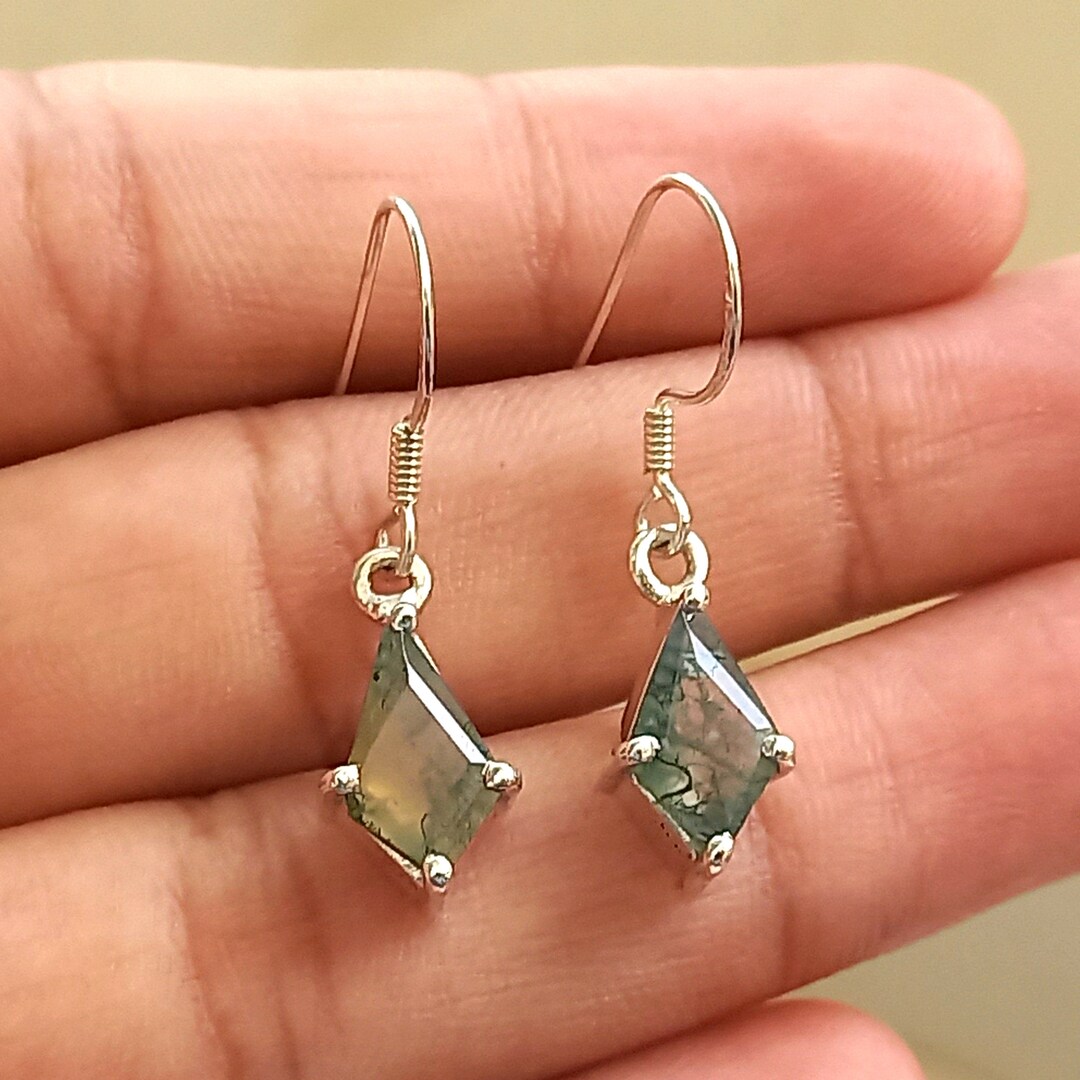 Moss Agate Earring, Dangle Earring, Dainty Earring, Kite Moss Agate ...