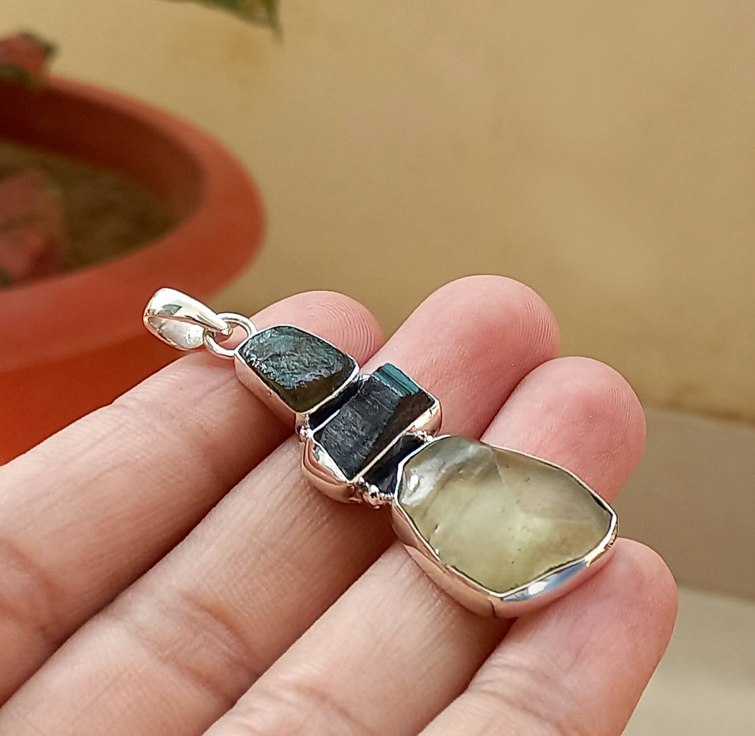 Sterling Silver Moldavite Libyan Desert Glass Pendant: Black Tourmaline ...