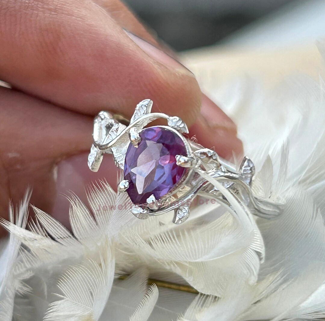 Colour Change Alexandrite Leaf Vine Engagement Ring, Women Dainty ...