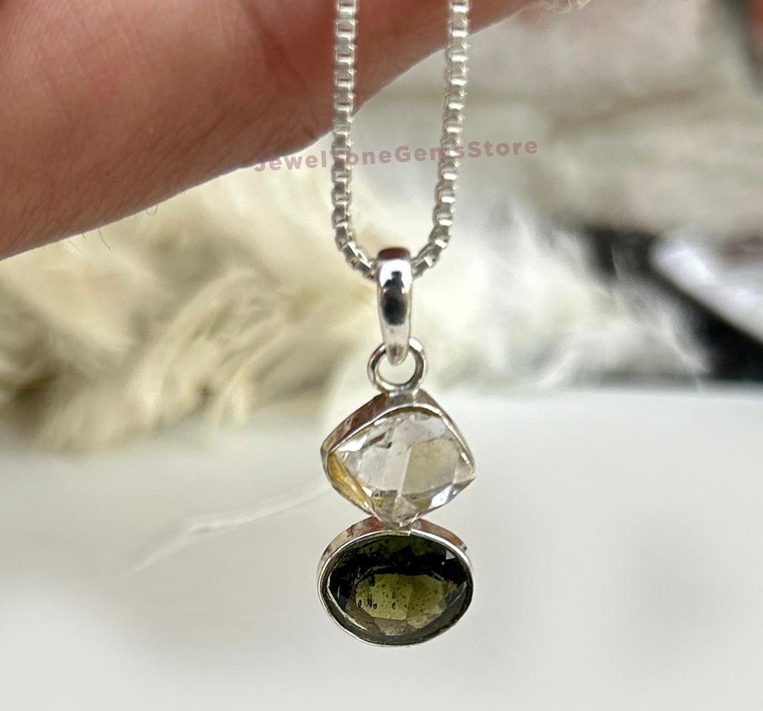 Moldavite Cut Gemstone, 925 Sterling Silver Pendant, Authentic ...