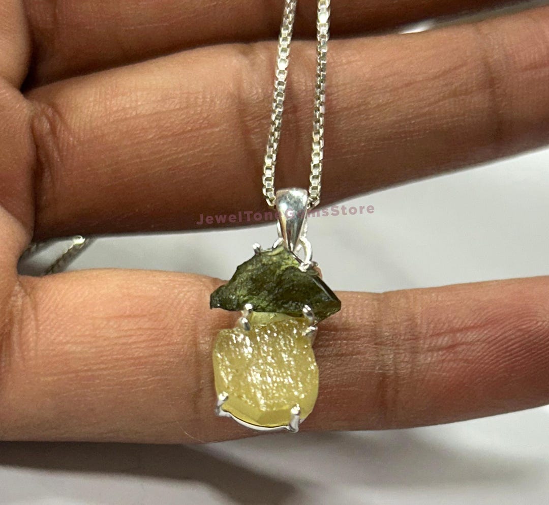 Handmade Sterling Silver Moldavite and Libyan Desert Glass Pendant - Etsy