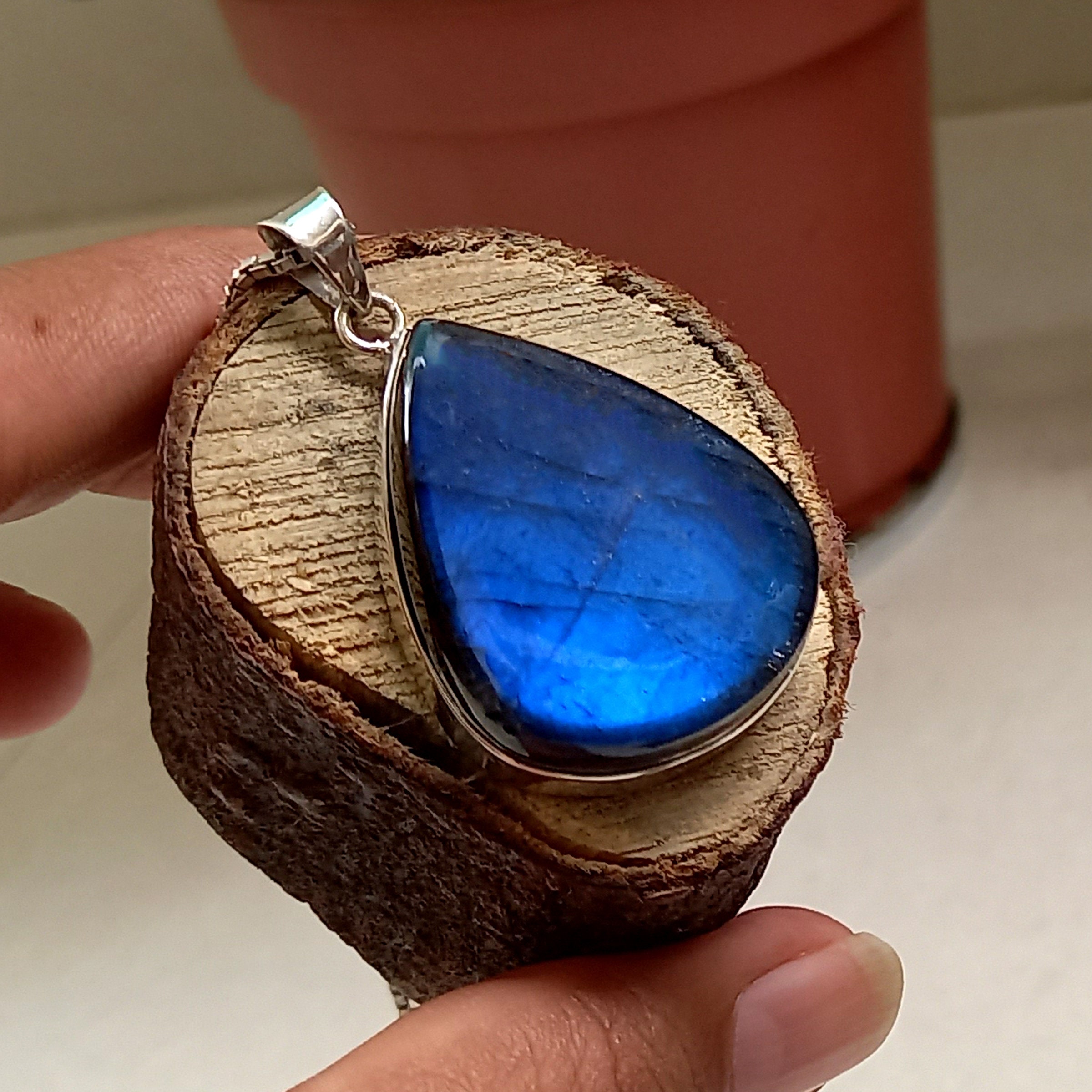 Blue Labradorite Pendant 925 Sterling Silver Stunning Deep - Etsy