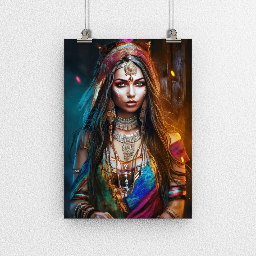 Boho Woman Portrait Poster Print, Mystical, Spiritual, Bohemian, Tribal ...