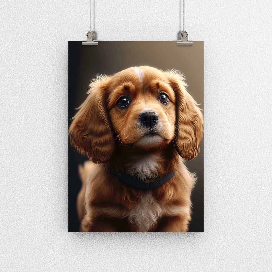 Adorable Cute Dog Puppy Poster Print, Cuddly Canine Friend, Digital Art ...