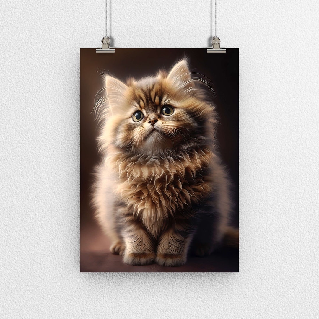 Fluffy Cute Cat Kitten Poster Print, Chubby Furry, Sweet Feline Friend ...