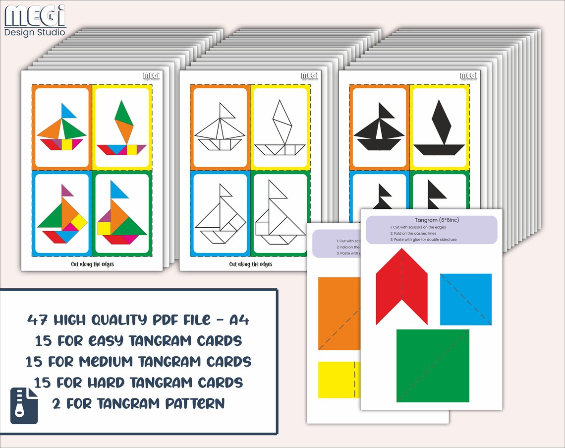 Tangram Set of Transports Puzzle Cards - 170+ Cards & Free Tangram ...