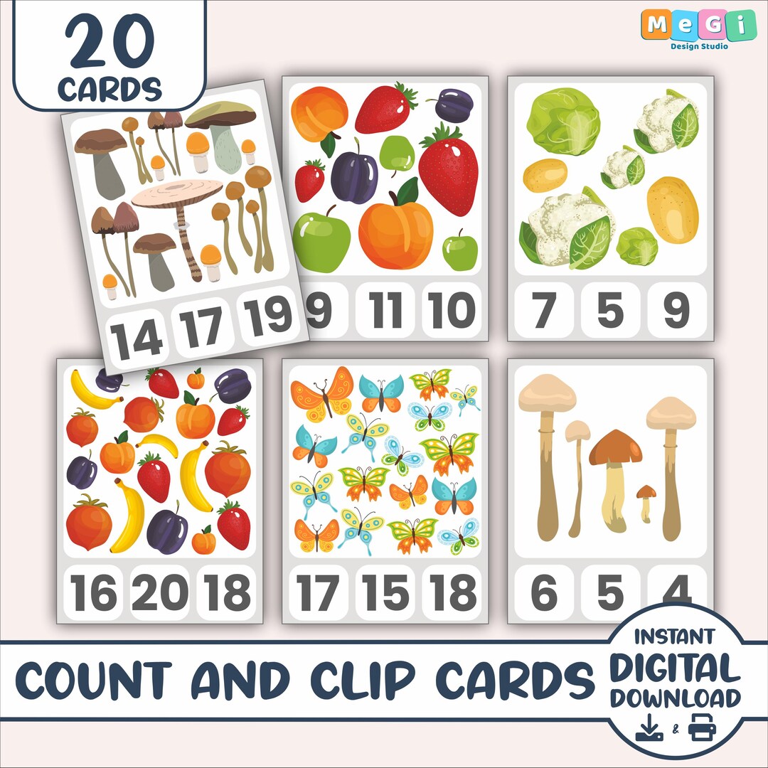 Count and Clip Cards, Printable Math Activity, Counting Flashcards ...