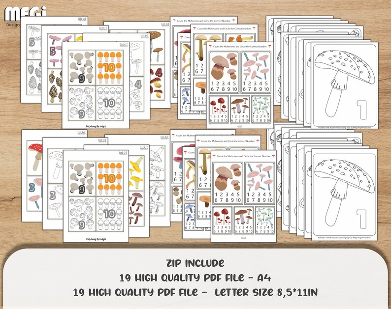 Educational Mushroom Numbers Flashcards and Worksheets Learn | Etsy