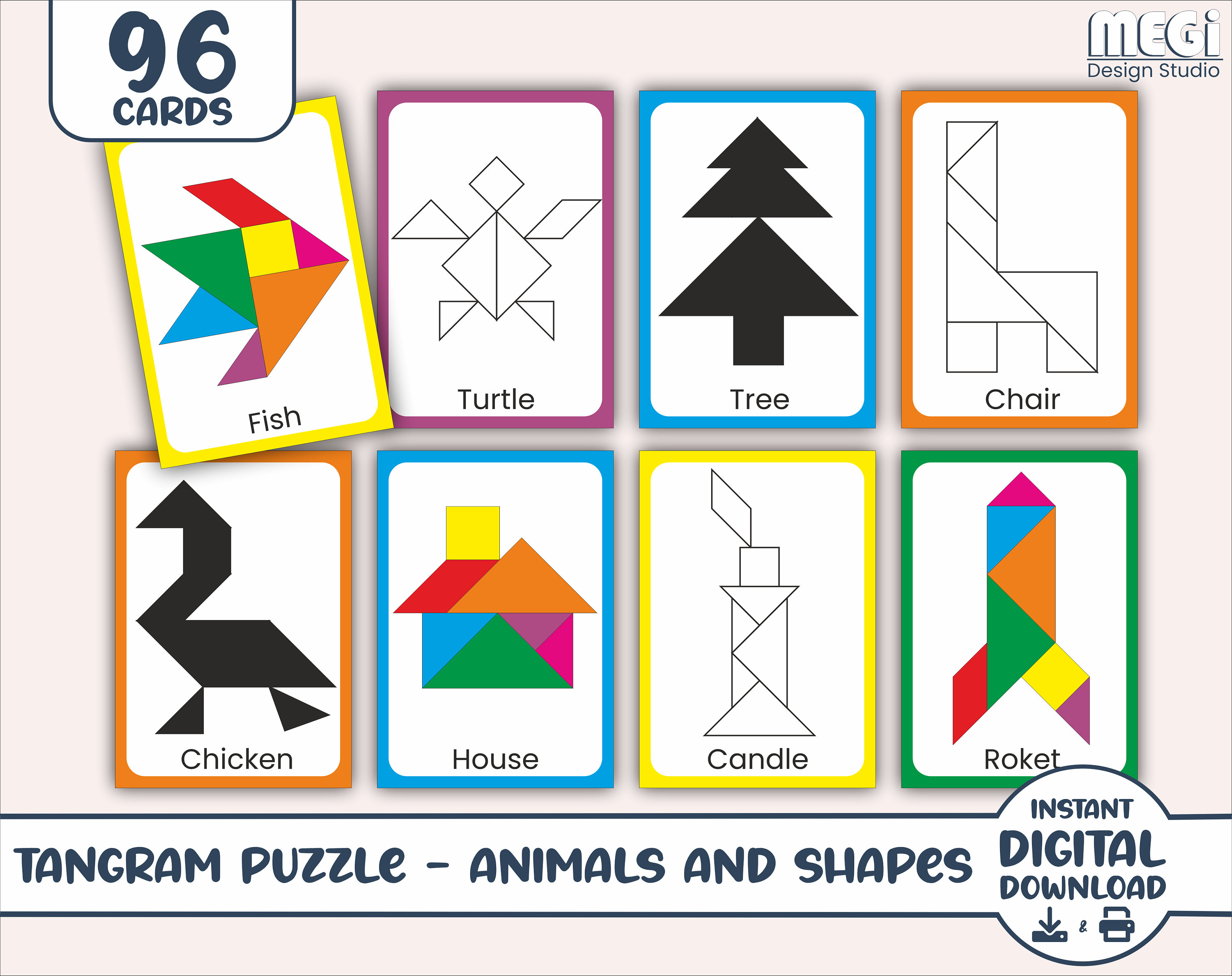 Tangram Animals and Shapes Puzzle Cards - 96 Cards & Free Tangram ...