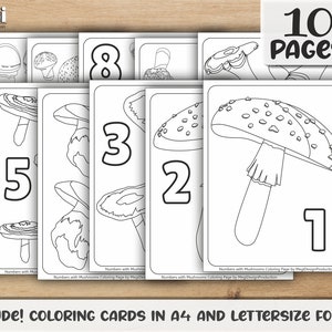 Educational Mushroom Numbers Flashcards and Worksheets Learn | Etsy