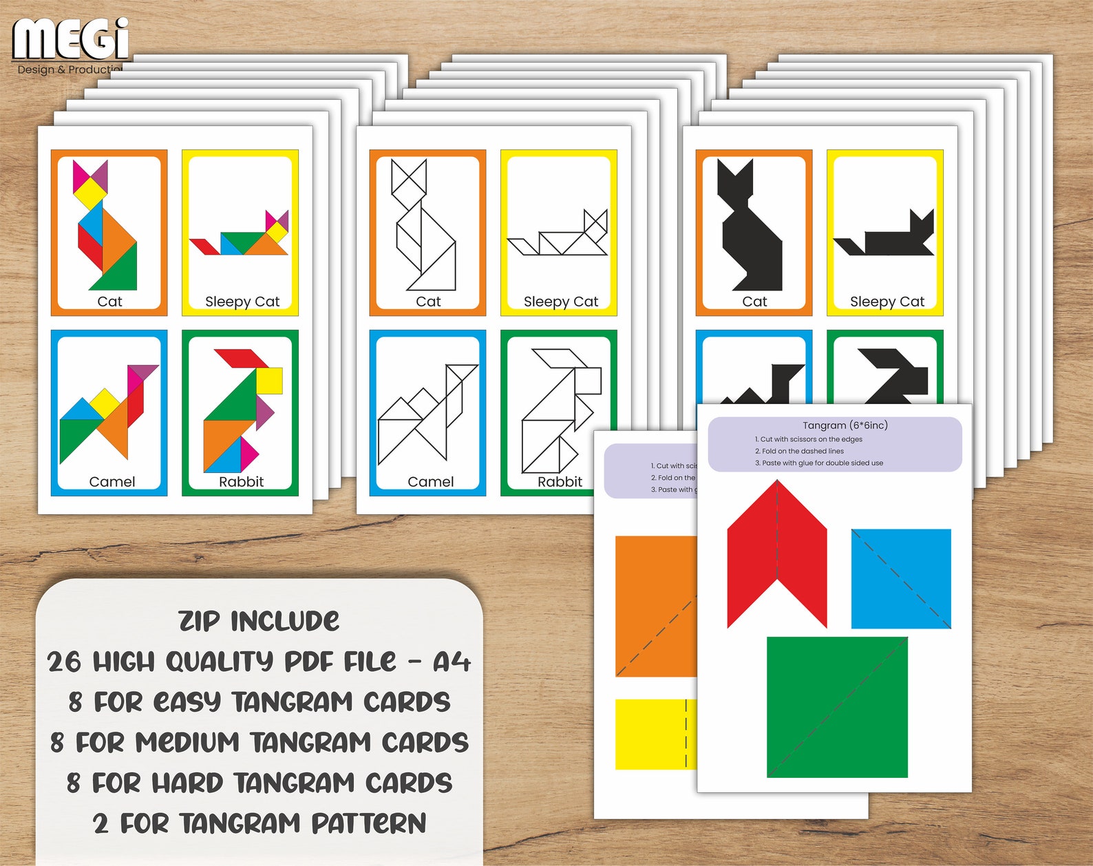 Tangram Animals and Shapes Puzzle Cards 96 Cards & Free - Etsy UK