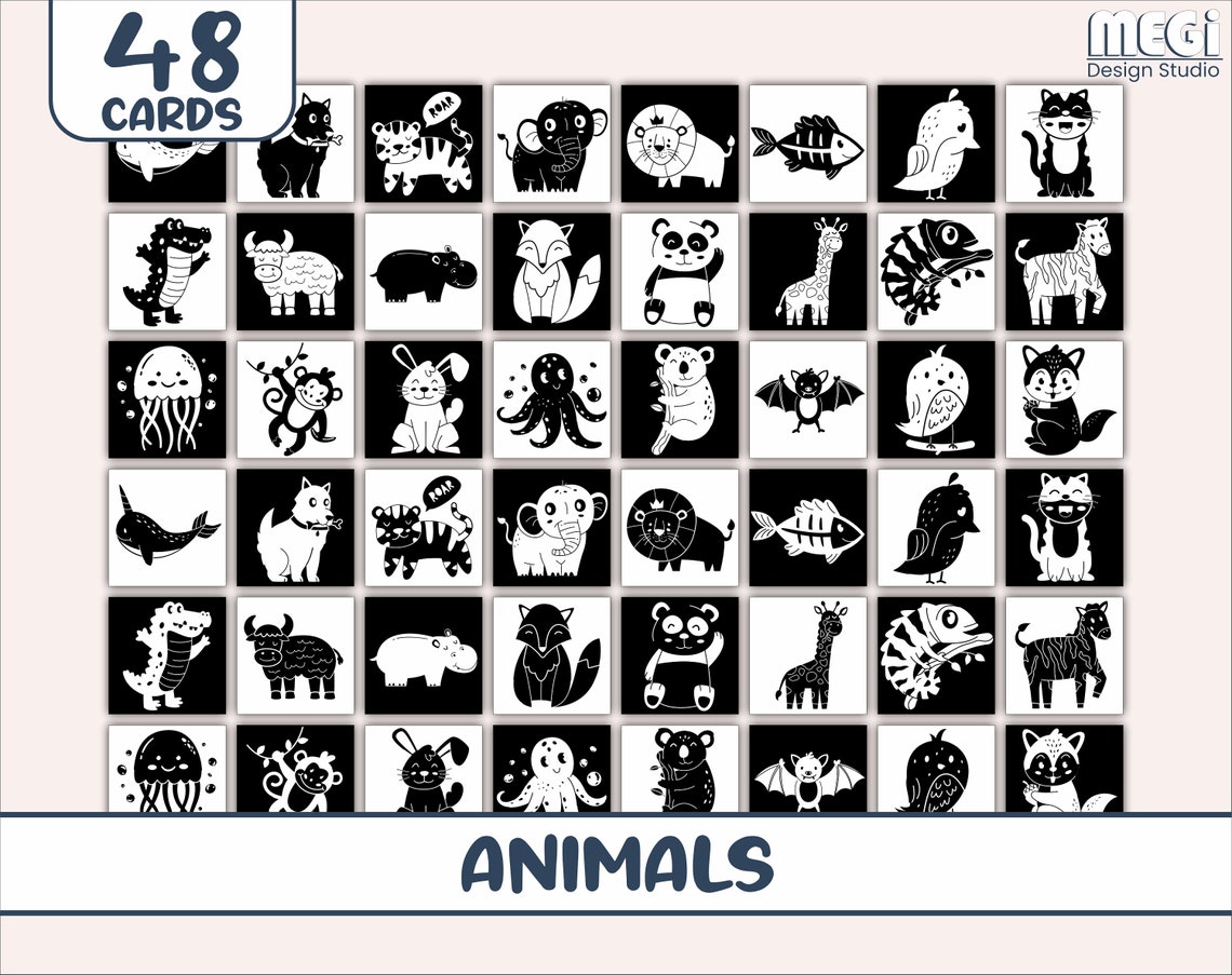 Black and White High Contrast Baby Sensory Cards 150 Cards - Etsy