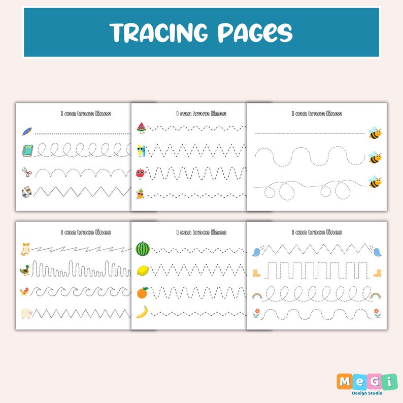 30 Pages Preschool Tracing Worksheet - Line Trace Activity for Kids ...