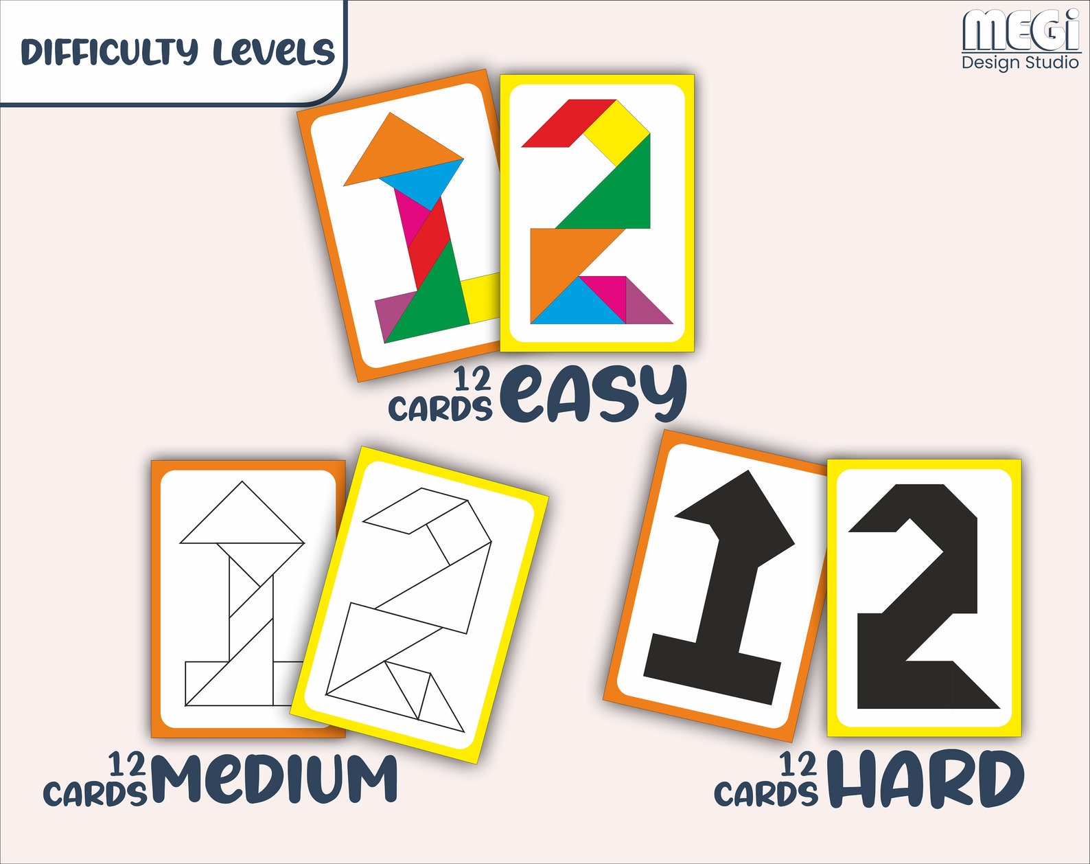 Tangram Numbers Puzzle Cards - 36 Cards & Free Tangram Pattern ...