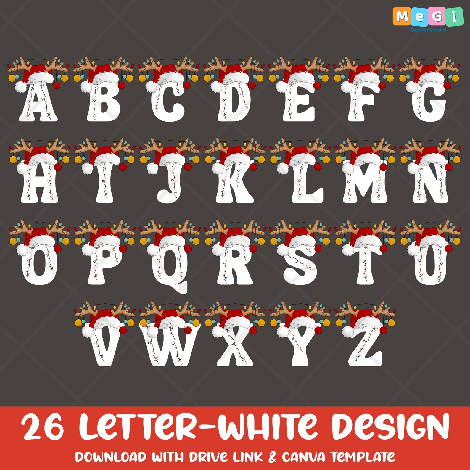 Christmas Santa Hat Alphabet PNG, Xmas Trendy Letter Designs, Christmas ...