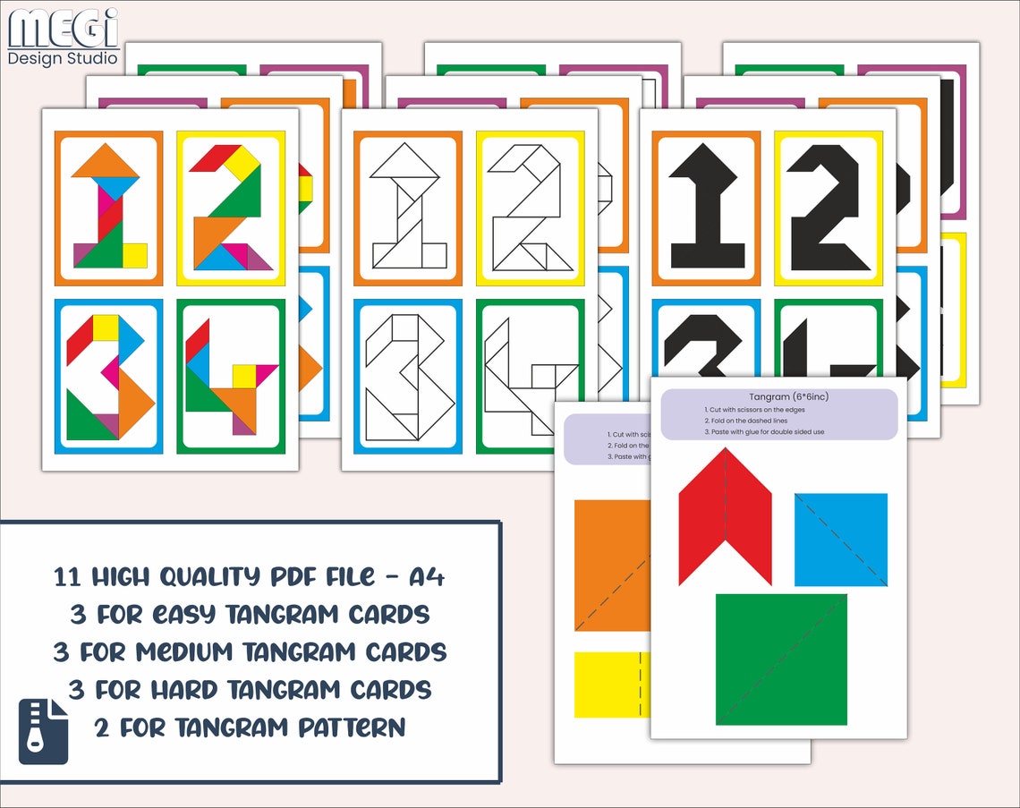 Tangram Numbers Puzzle Cards 36 Cards & Free Tangram Pattern Printable ...