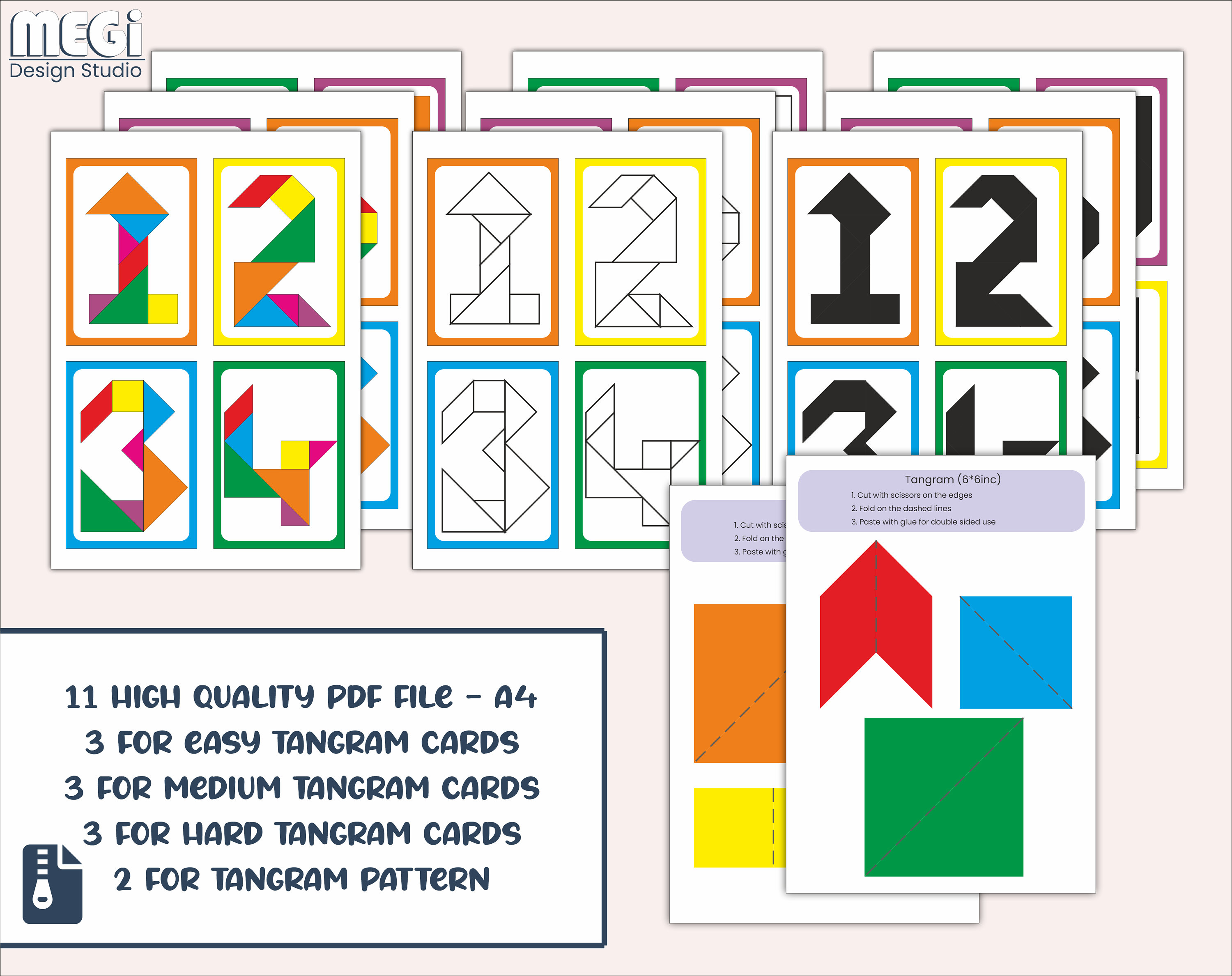 Tangram Numbers Puzzle Cards 36 Cards & Free Tangram Pattern Printable ...