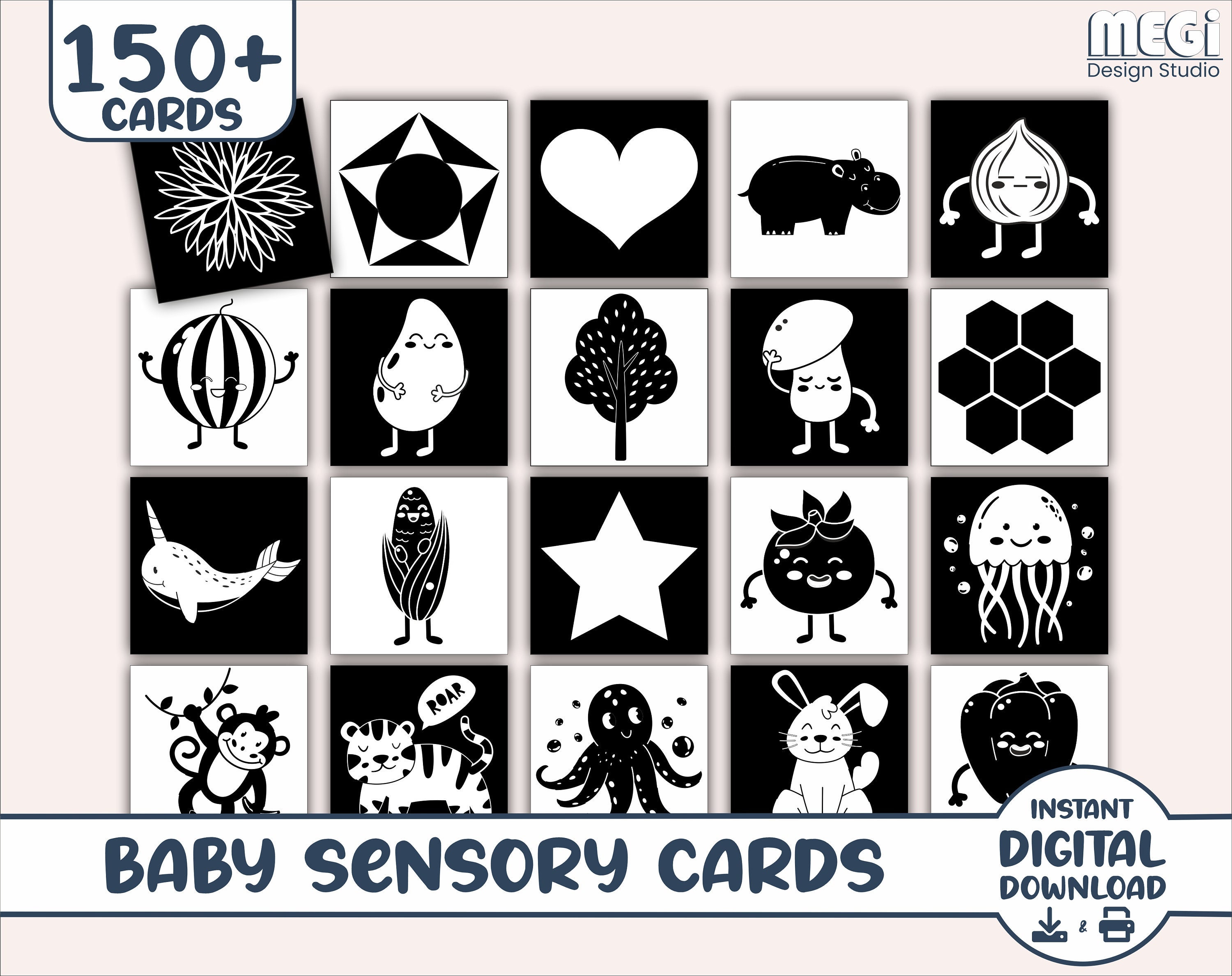Black and White High Contrast Baby Sensory Cards 150 Cards - Etsy