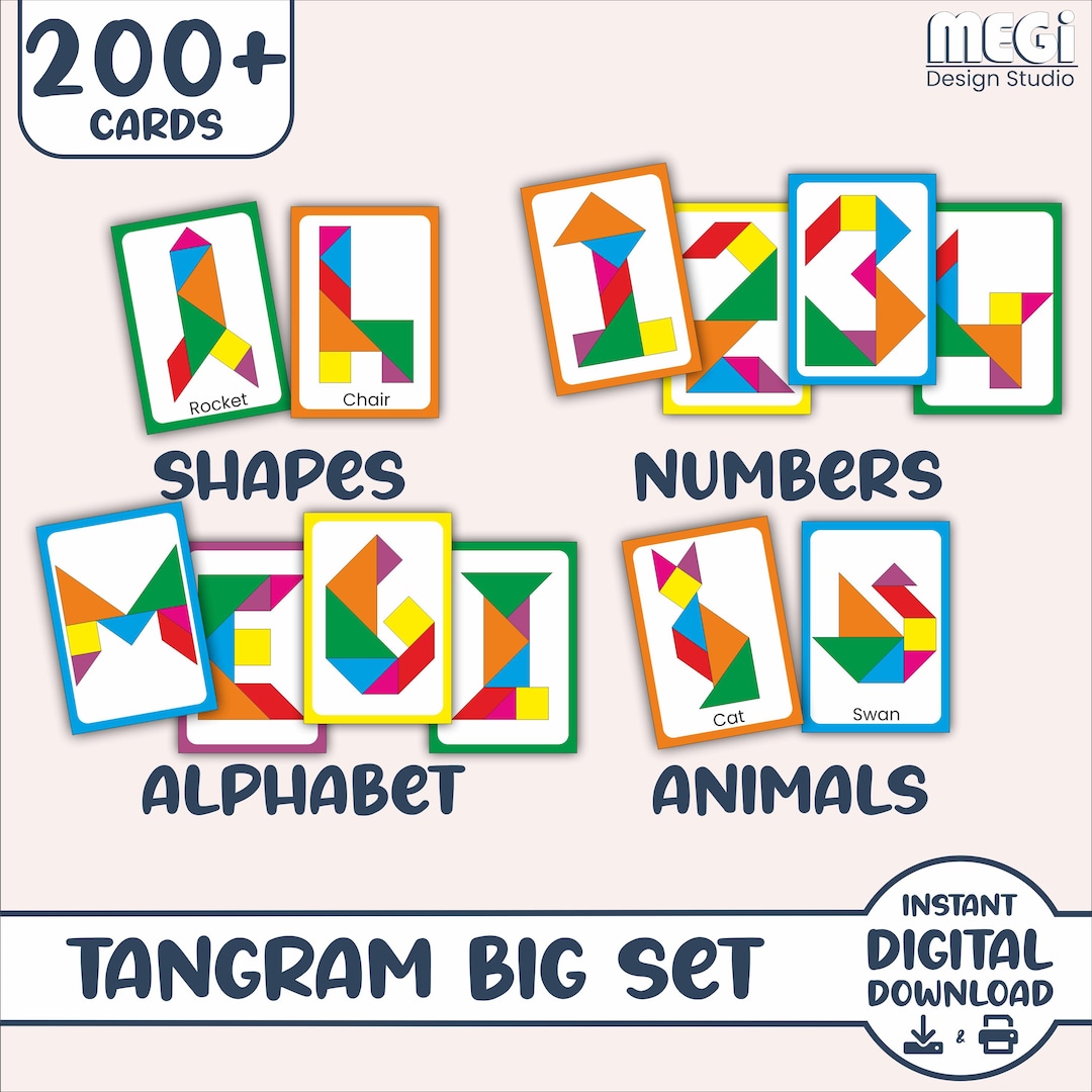 Tangram Big Set - 200+ Cards and Free Tangram Pattern - Printable ...