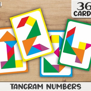 Tangram Numbers Puzzle Cards 36 Cards & Free Tangram Pattern | Etsy