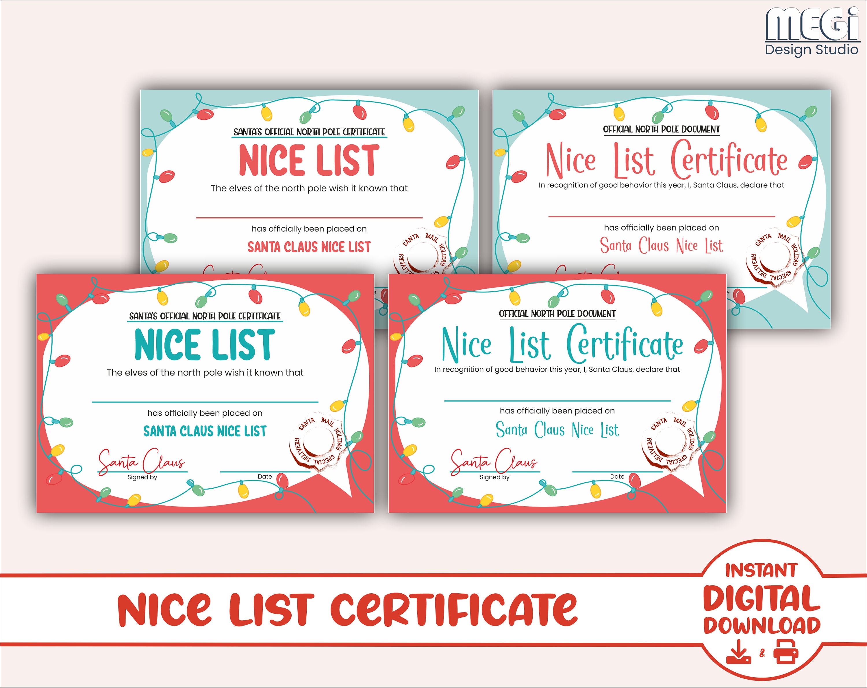 Printable Nice Kids Certificate, Santa’s Official Nice List Certificate ...