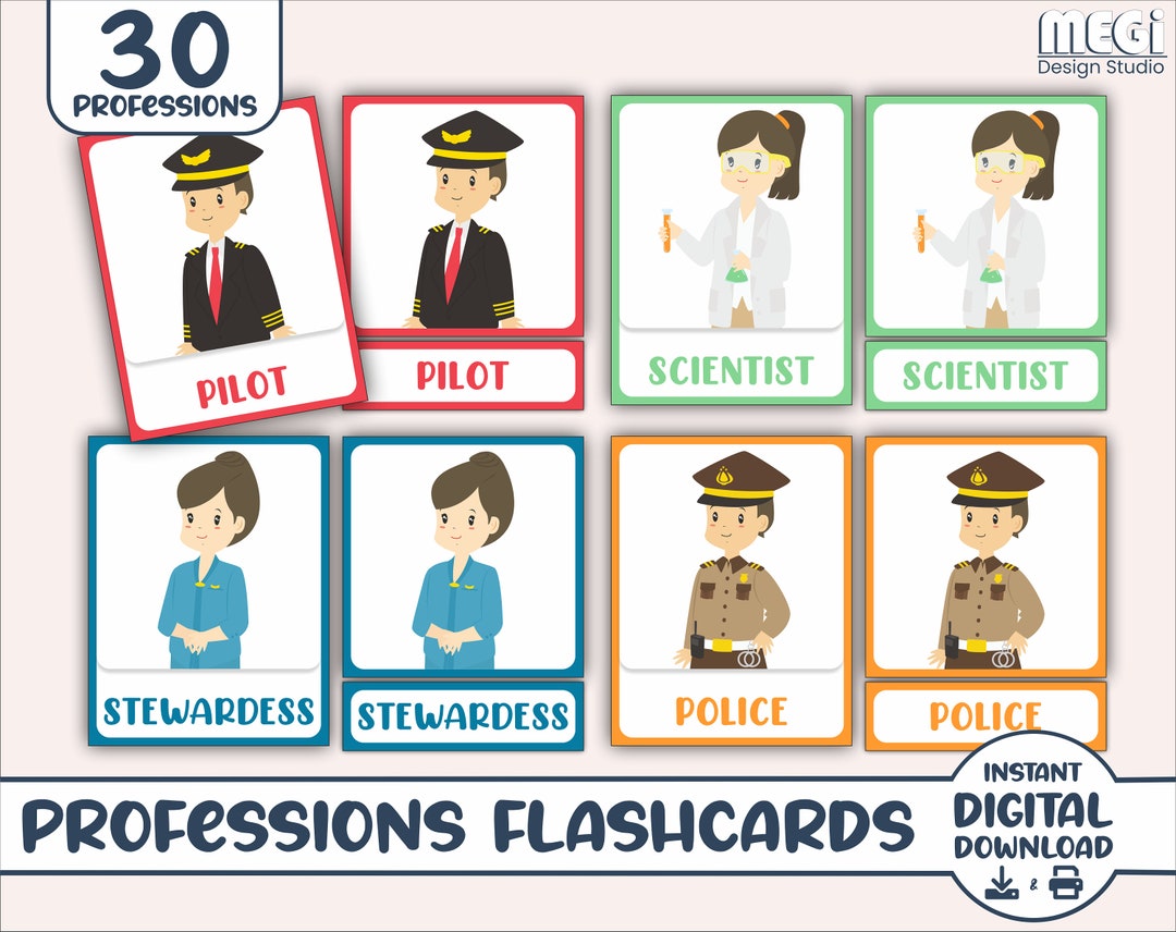 Professions Flashcards 3 Part Cards for Kids Learning - Etsy