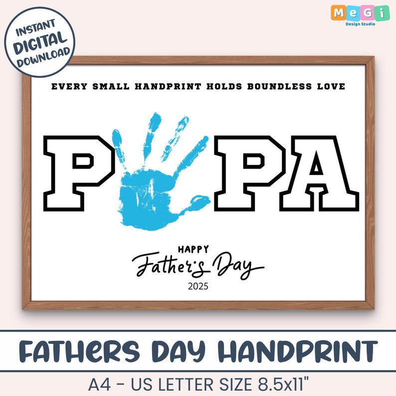 Fathers Day Papa Handprint Craft Printable, DIY Gift From Kids ...