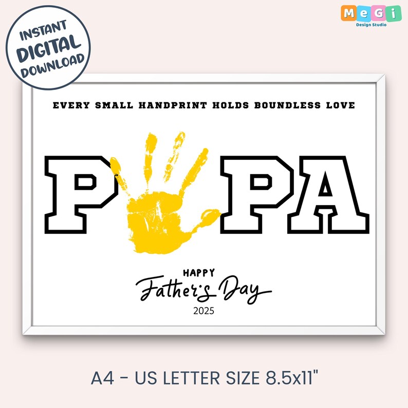 Fathers Day Papa Handprint Craft Printable, DIY Gift From Kids ...