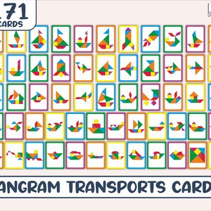 Tangram Set of Transports Puzzle Cards - 170+ Cards & Free Tangram ...