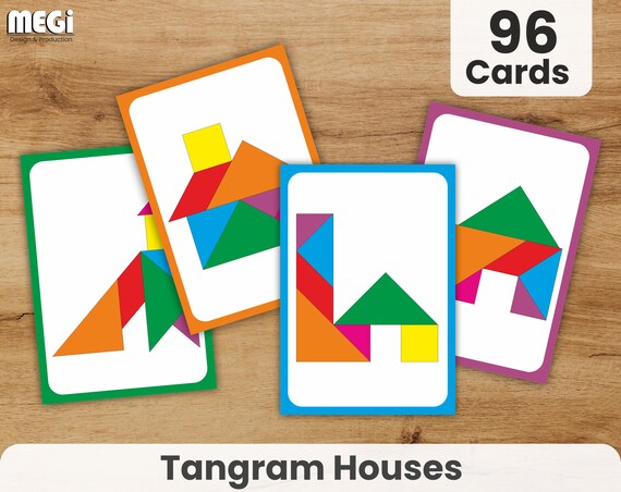 Tangram Set of Houses Puzzle Cards 90 Cards & Free Tangram | Etsy