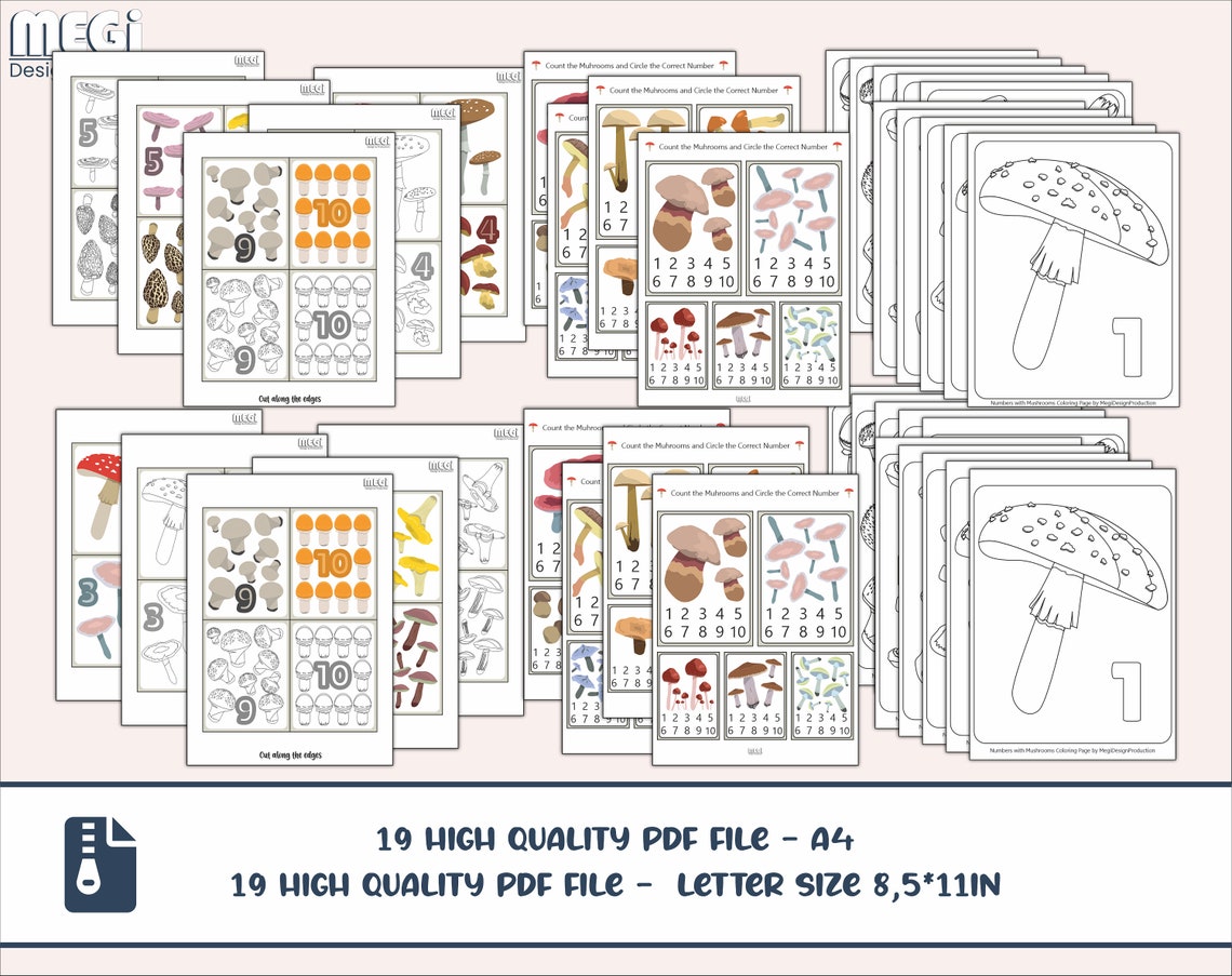 Educational Mushroom Numbers Flashcards and Worksheets Learn - Etsy