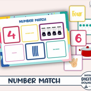 Number Match Preschool Activity Count and Match 1 to 10 Number Matching ...