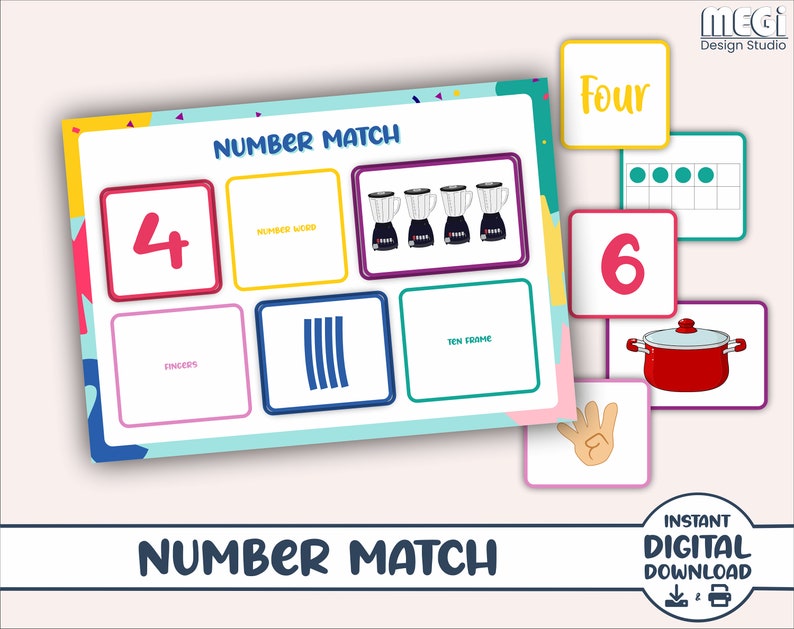 Number Match Preschool Activity Count and Match 1 to 10 Number Matching ...